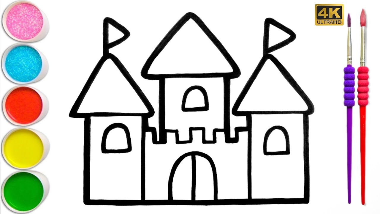 How to Draw a Castle with scenery for Kids & Toddlers | Easy step by ...