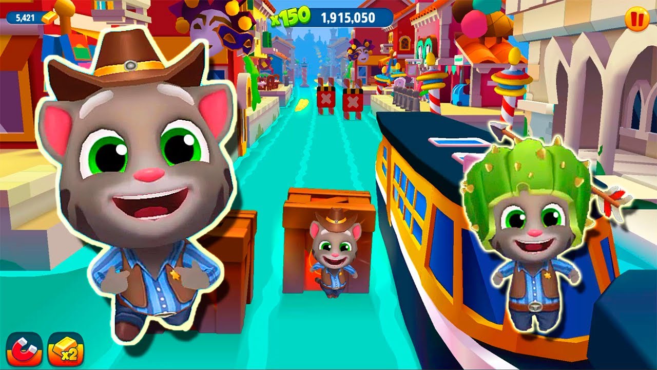 Talking Tom Gold Run – Cowboy Tom in the Venice Canals vs Flying World ...