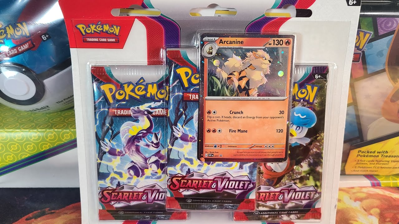 Arcanine Scarlet & Violet Base Set Triple Blister Pack Opening - YouTube