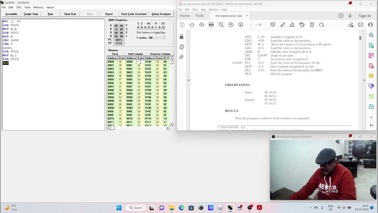 Addition of two 8 bit numbers using 8085 microprocessor (Part-2) #microprocessor #8085 - YouTube