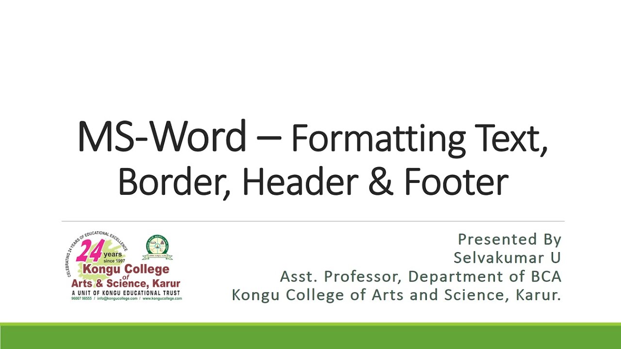 1.2 Formatting Text, Border, Header and Footer - YouTube
