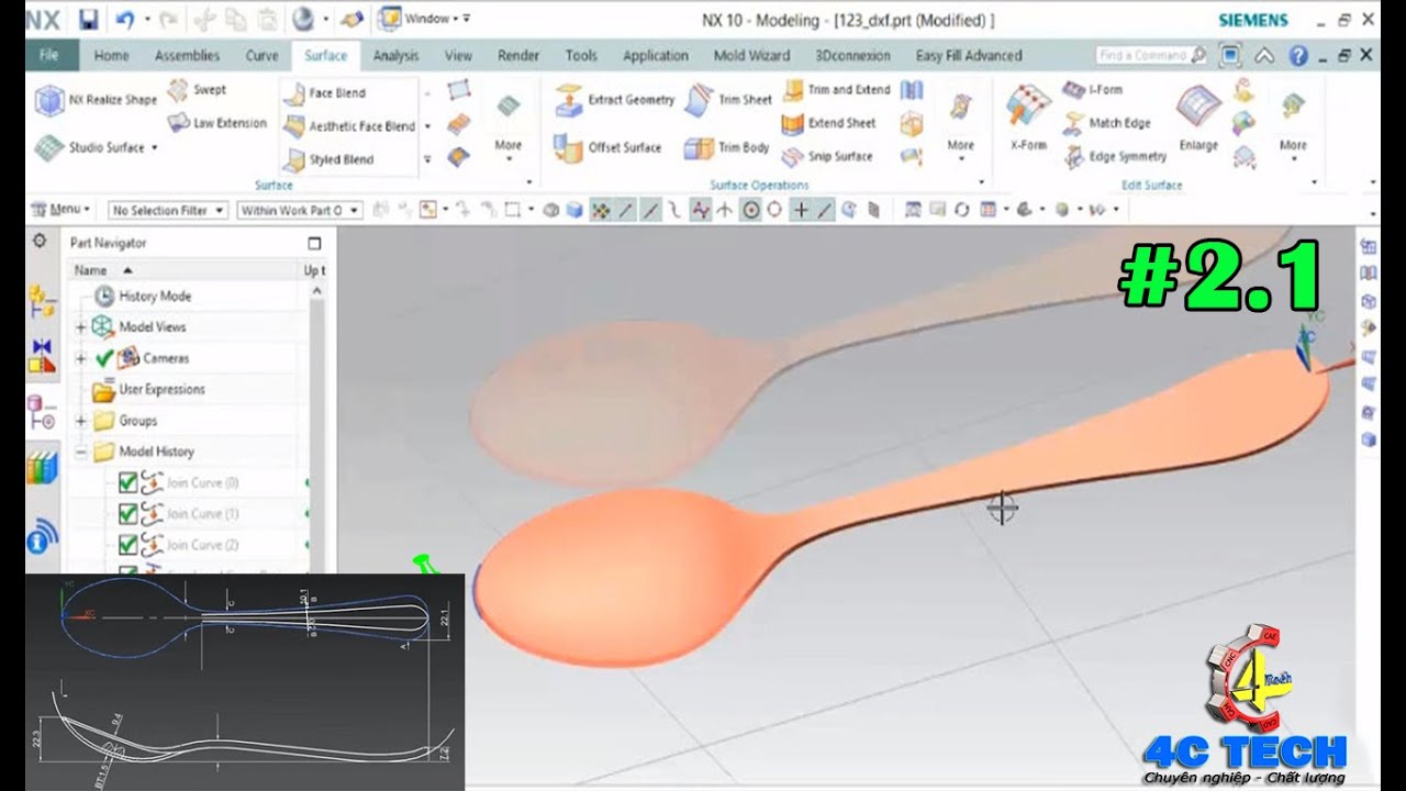 Convert 2D AutoCad to 3D NX10 [NX CAD 2.1 - 4CTECH] - YouTube