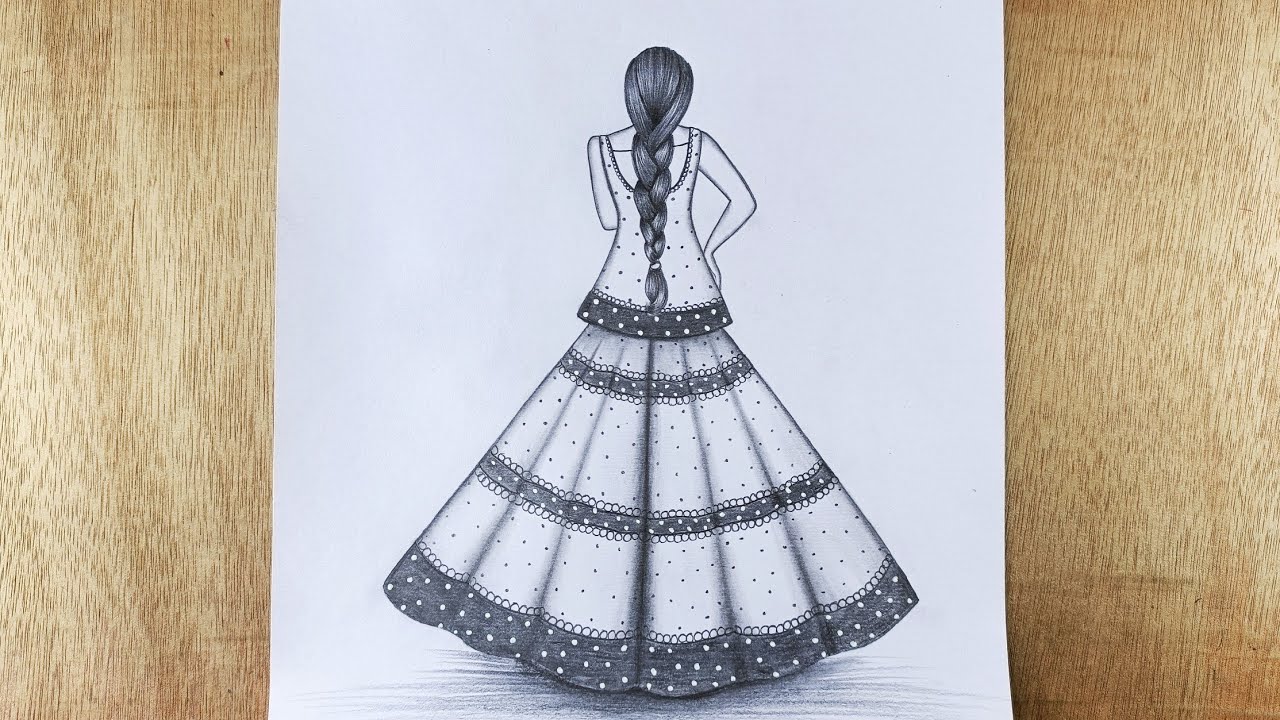 Backside Traditional Girl with Beautiful Dress drawing || girl drawing ...