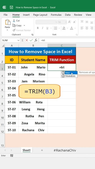 How to Remove Space Use TRIM Function in Excel #excel #shorts #excelbasic - YouTube