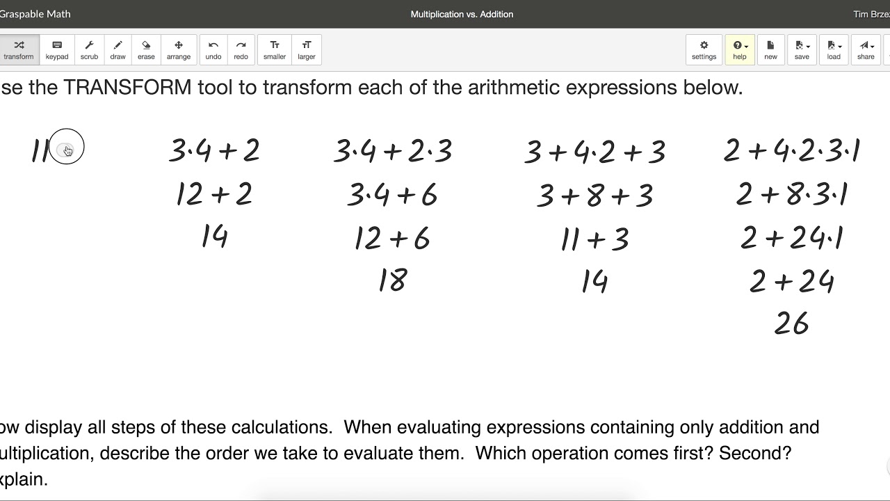 Graspable Math for Discovery Learning: Multiplication vs Addition - YouTube