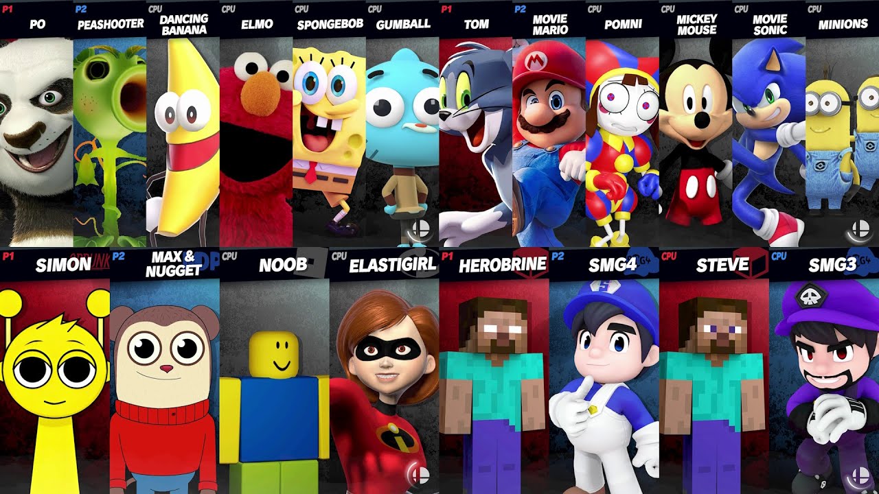 Sonic vs Mario vs SpongeBob vs Gumball vs Steve vs Sprunki Simon in ...