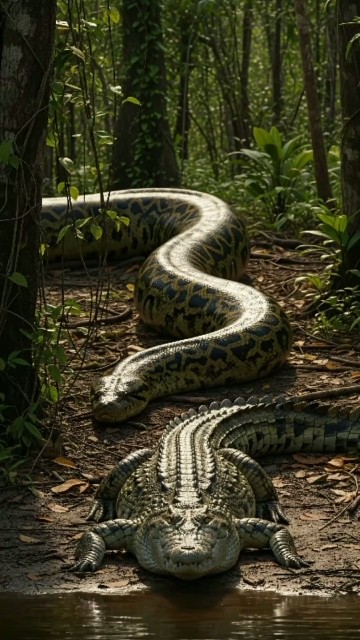 Giant Python Moves Behind Crocodile on Amazon Riverbank 😱🐍🐊 | Rare ...