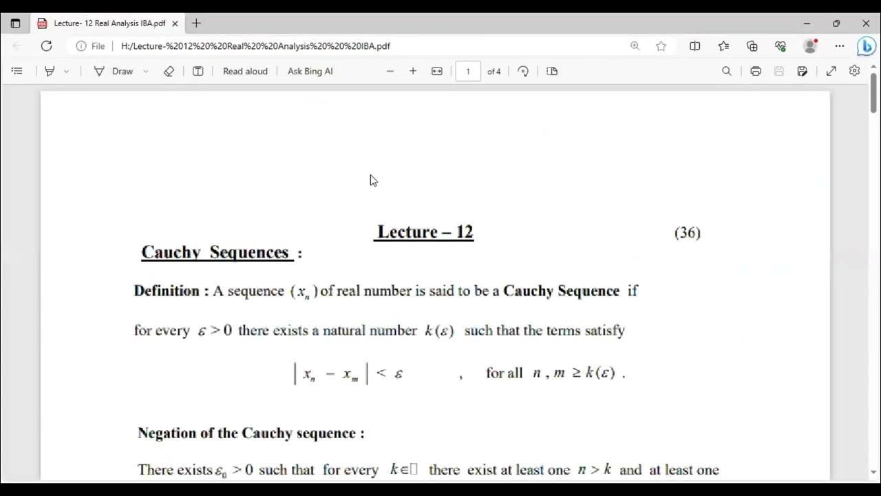 Lecture#12C. Cauchy Convergence Criterion A sequence of R is convergent iff it is Cauchy. - YouTube