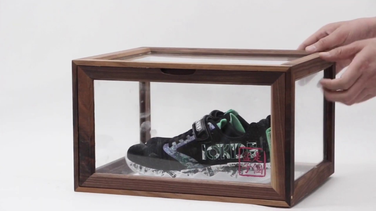 Wood shoe display box - YouTube