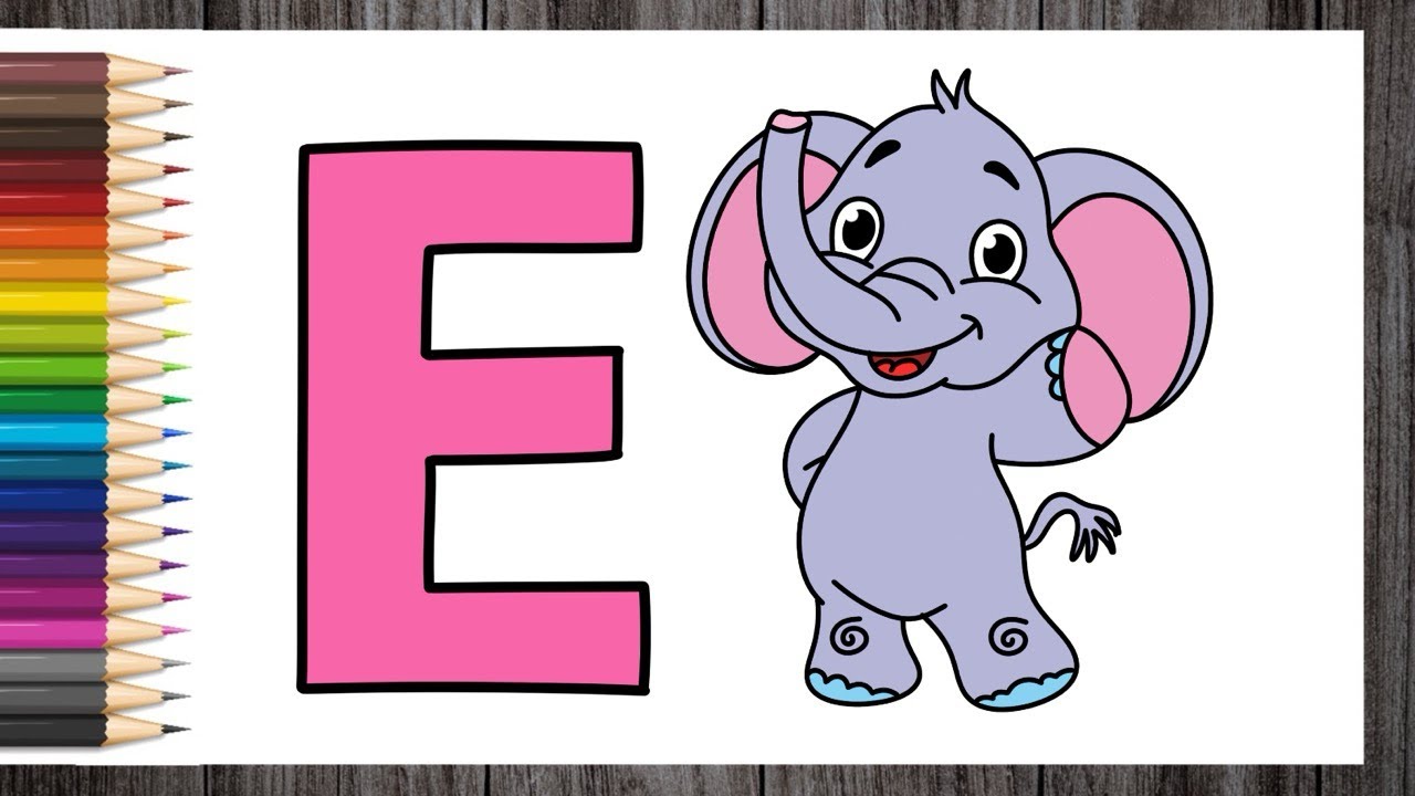 How to Draw Alphabet E for Elephant Cartoon Easy for Kids | Cute Little ...