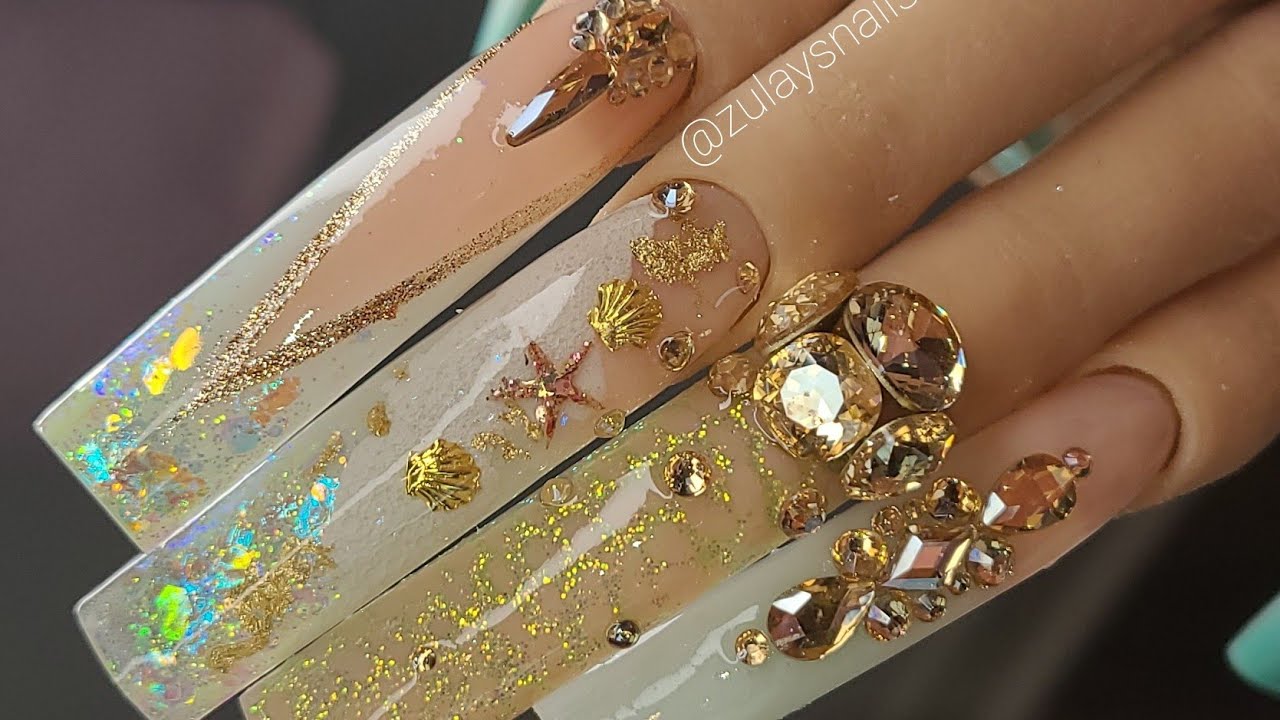 Minty Mermaid|All acrylic Encapsulated Nail Tutorial | Start to finish ...