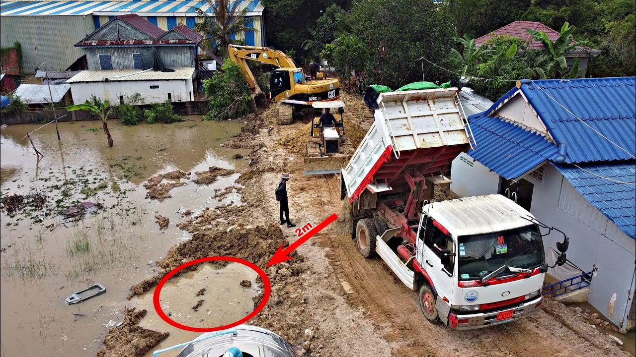 Incredible !! Ground pushing experts | Pour good soil to build a road ...