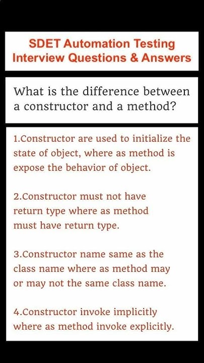 What is the difference between Constructor and a Method? SDET ...