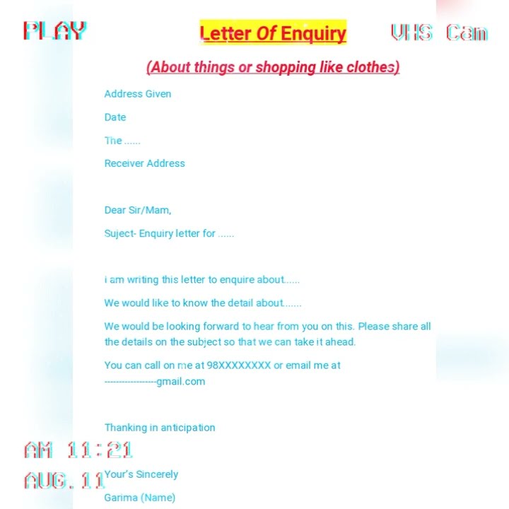 Class 10, FORMAT OF LETTER OF ENQUIRY - YouTube