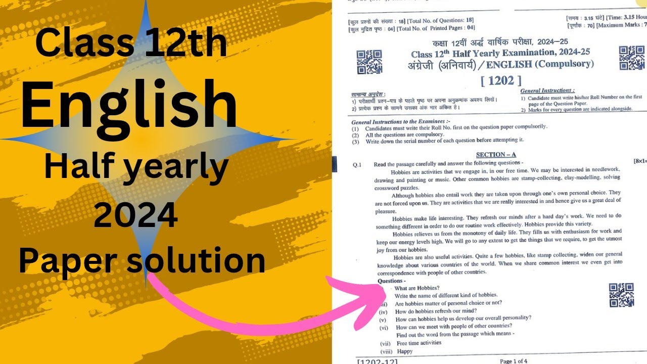 class 12th English paper solution 2024 half yearly - YouTube