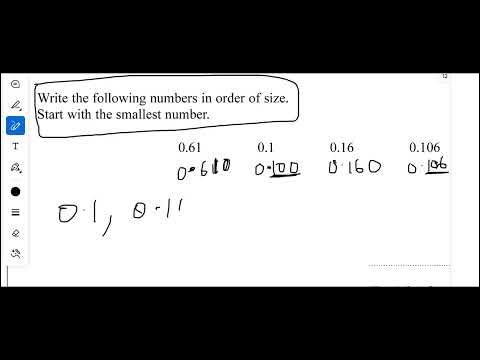 Write the following numbers in order of size, starting with the smallest 0.61, 0.1, 0.16, 0.106 ...