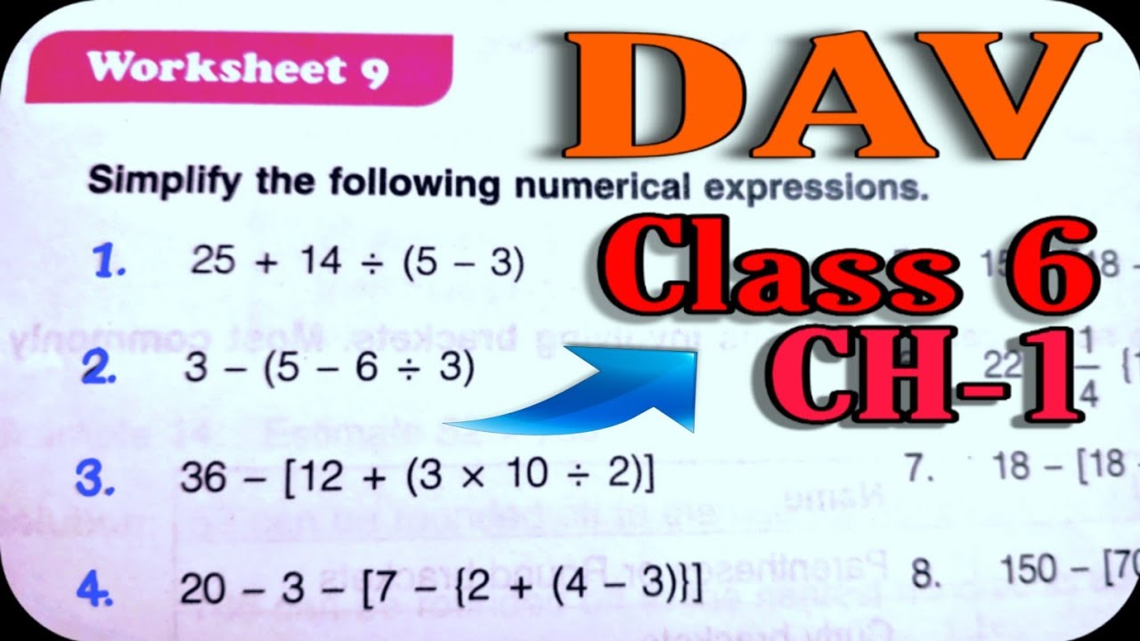 DAV Class 6 Chapter 1 Worksheet 9 Maths YouTube DAV Class 6 Chapter 1 Worksheet 9 Maths YouTube