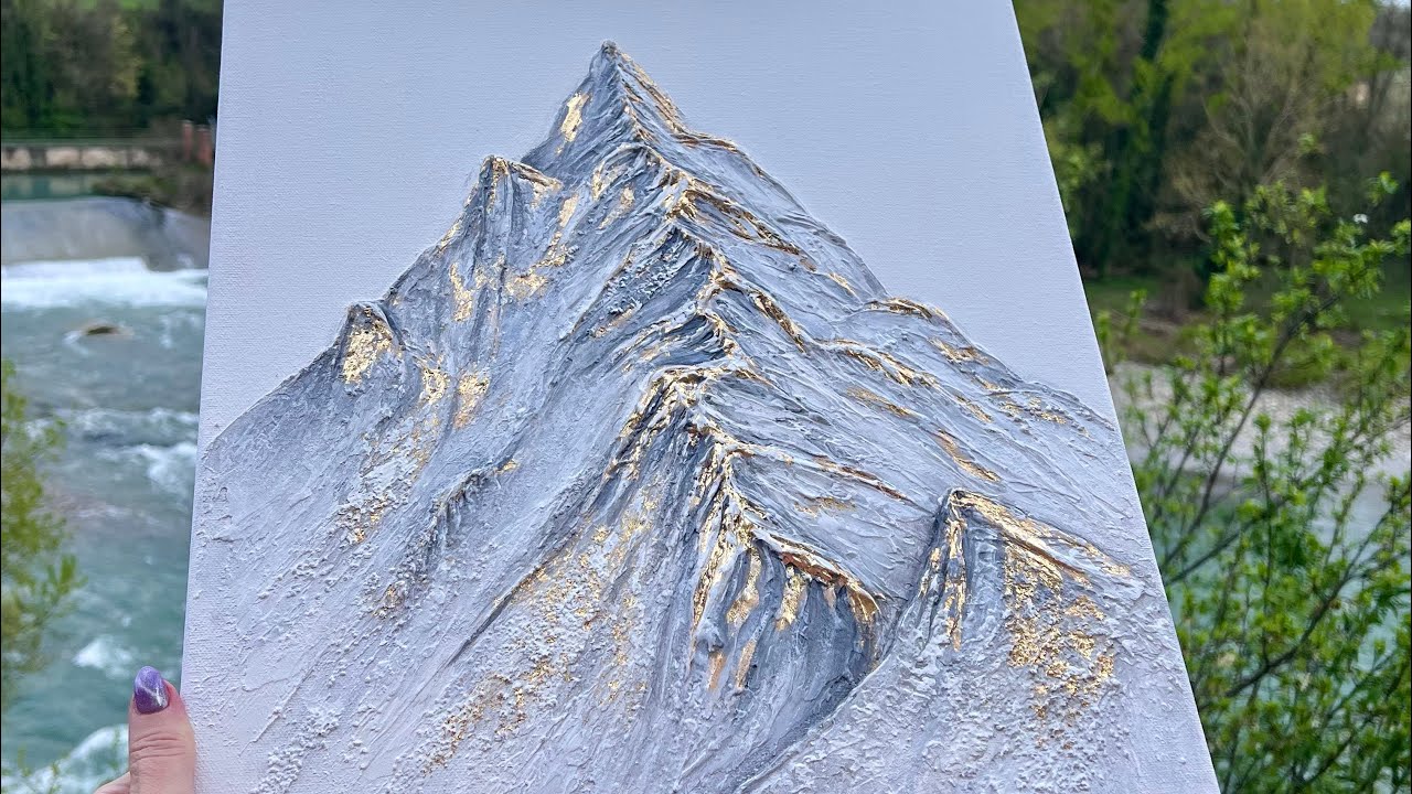 Texturing mountains. Painting with texture paste, Acrylic, gold foil ...