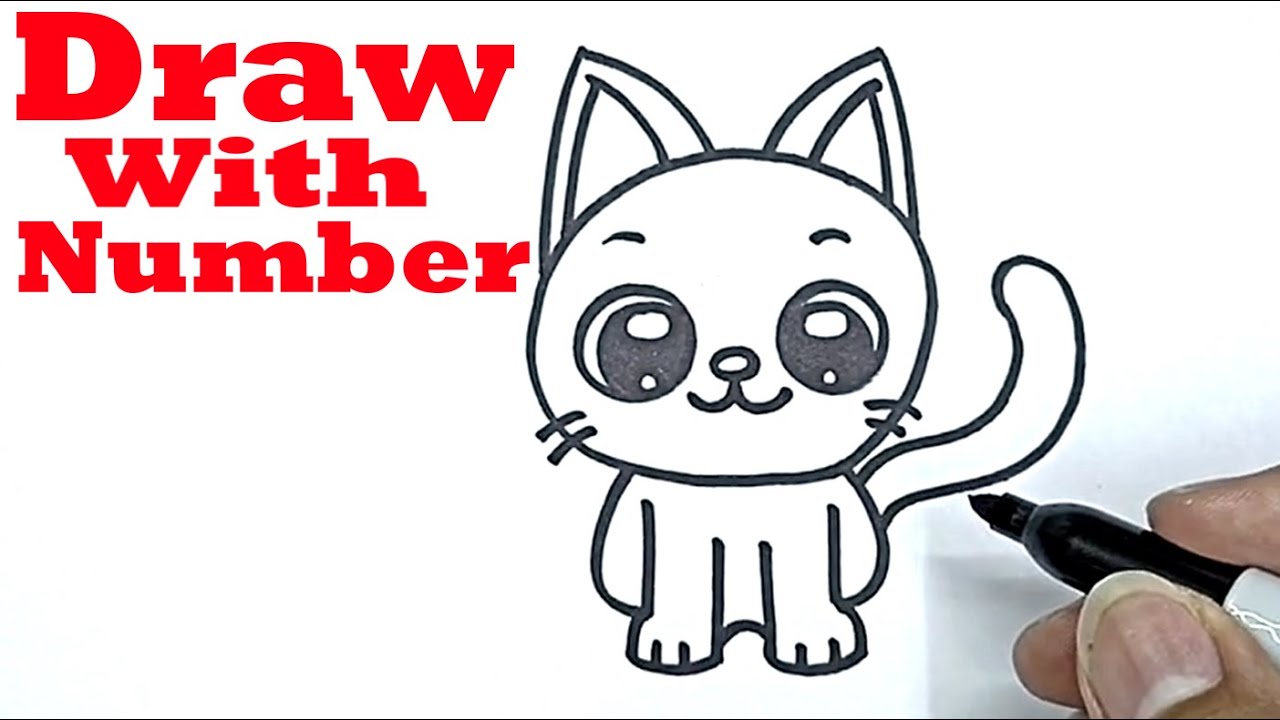 How To Draw A Cat With Numbers With Number 3 | Drawing With Number ...