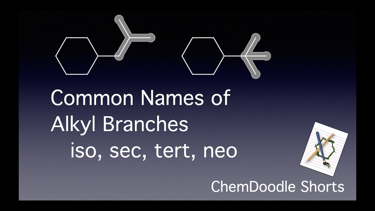 ChemDoodle Shorts: Common Names of Alkyl Branches - iso, sec, tert, neo ...