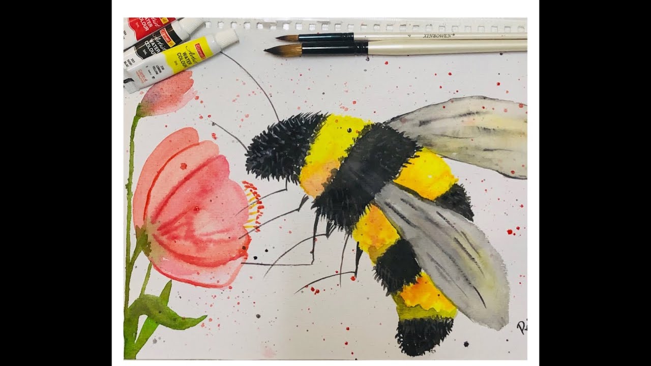 How to make Bee painting with water color - YouTube