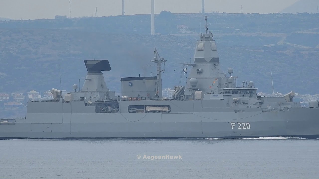 German Navy F-220 frigate FGS Hamburg with NATO SNMG2 southbound Chios ...