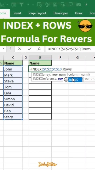 INDEX + ROWS Formula in Excel - YouTube