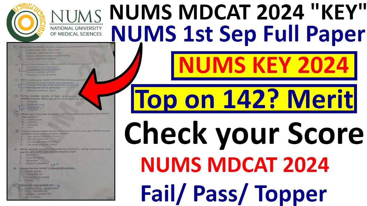NUMS MDCAT 2024 Full Paper with Key and Carbon Copy/NUMS MDCAT Paper ...