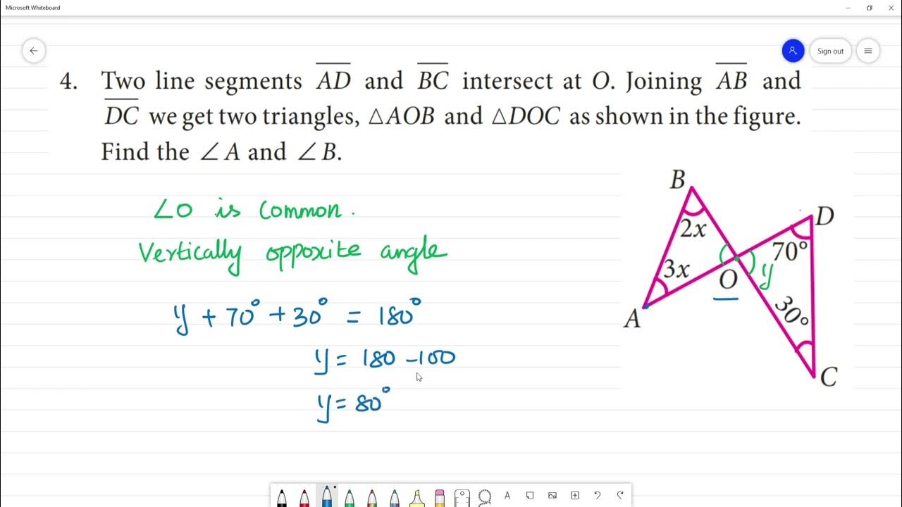 Class 7 TN Maths Term II 4. Geometry Exercise 4.1 4. Two line segments AD and BC intersect at O ...