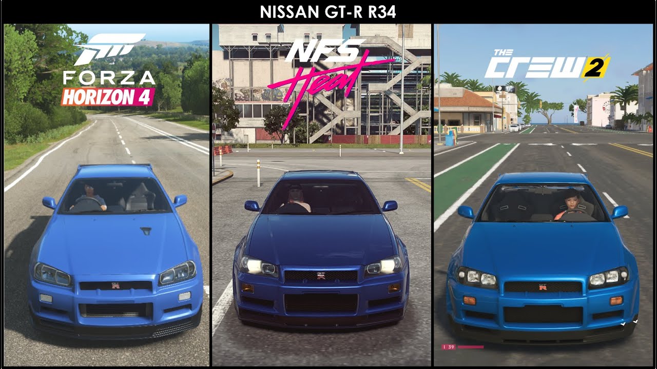 Nissan GT-R R34 Compression Forza Horizon 4 Vs The Crew 2 Vs NFS Heat ...