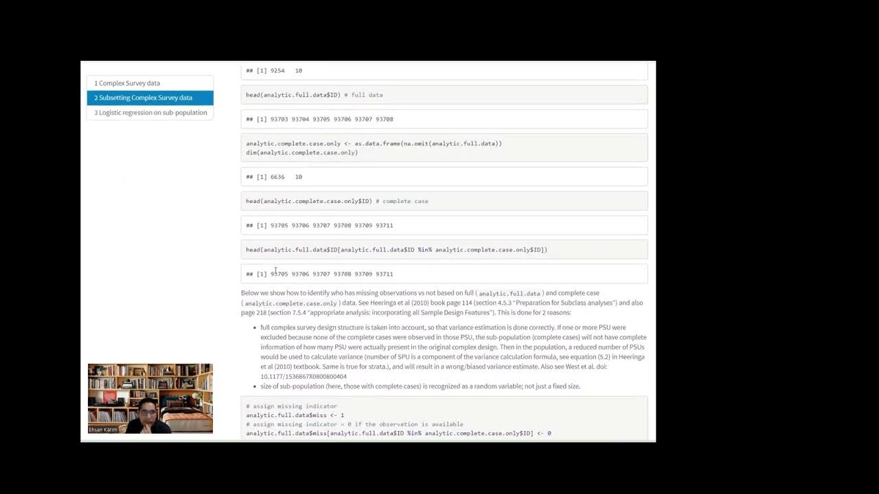 Lab 4h Supopulation in Complex Survey data (Subsetting) - YouTube
