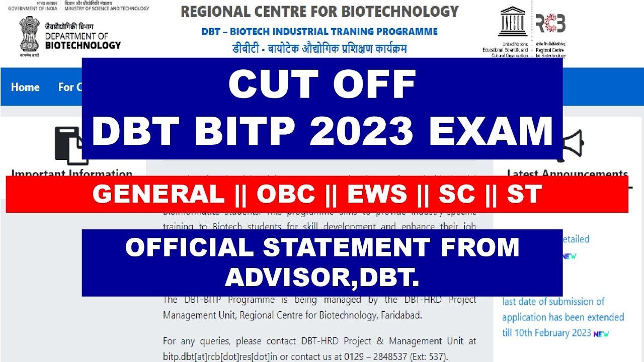 Cut Off for DBT BITP 2023 EXAM !! For all Category || How many students ...