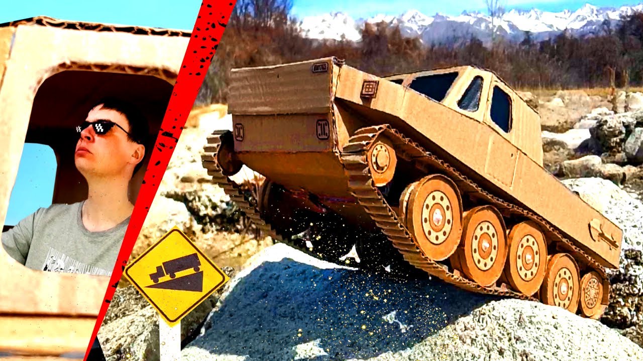 DIY cardboard model of all terrain vehicle rides on rocks, bridge and ...