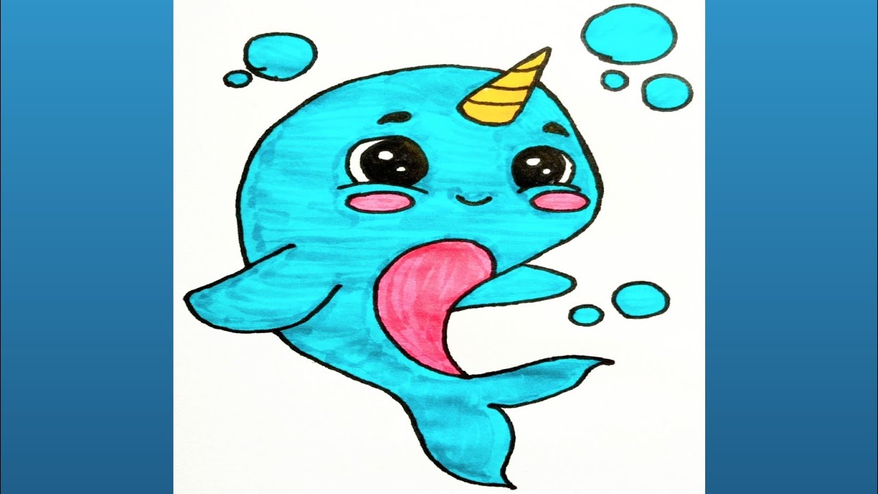 how to draw cute narwhal easy step by step l #unicorn whale l ...