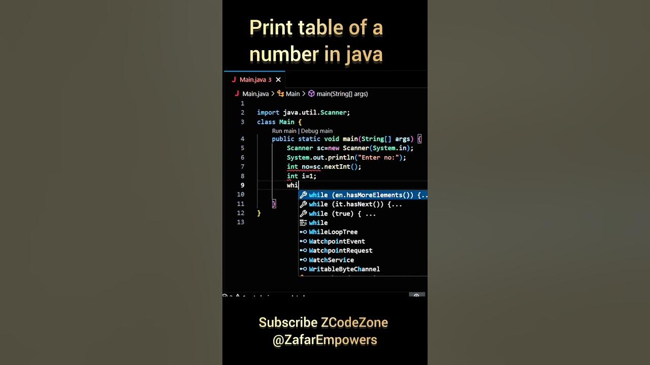 let's print table of a number in #java #subscribe @ZafarEmpowers #code #code #like - YouTube