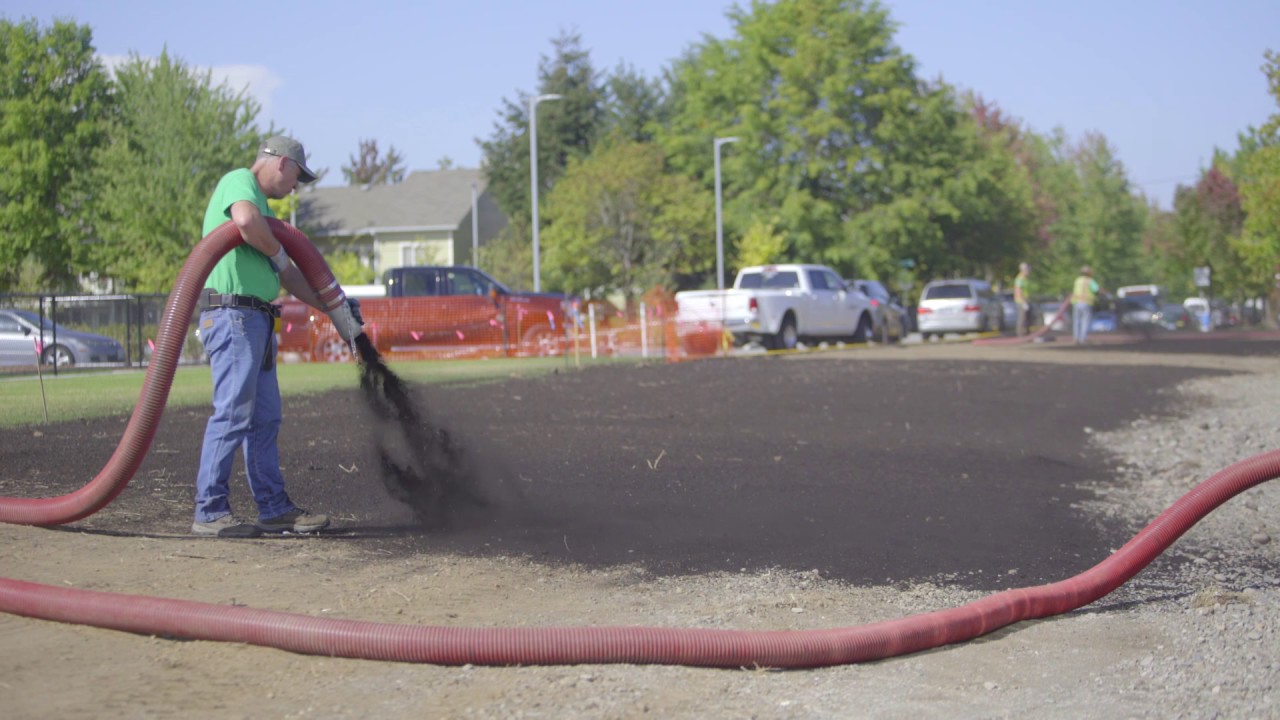Express Blower TM-45MD Terraseeding an Athletic Field - YouTube