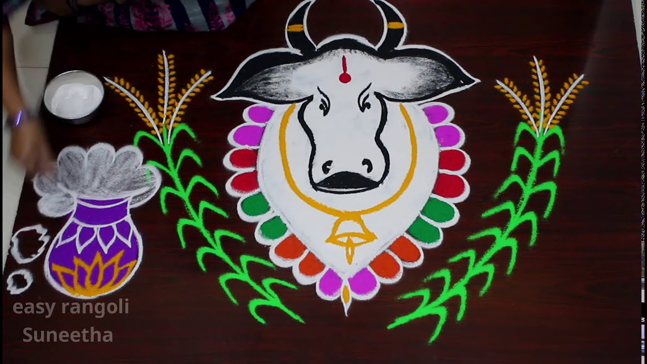 Draw this Sankranthi Gangireddu & Bhogi kundalu muggulu - Pongal Cow ...