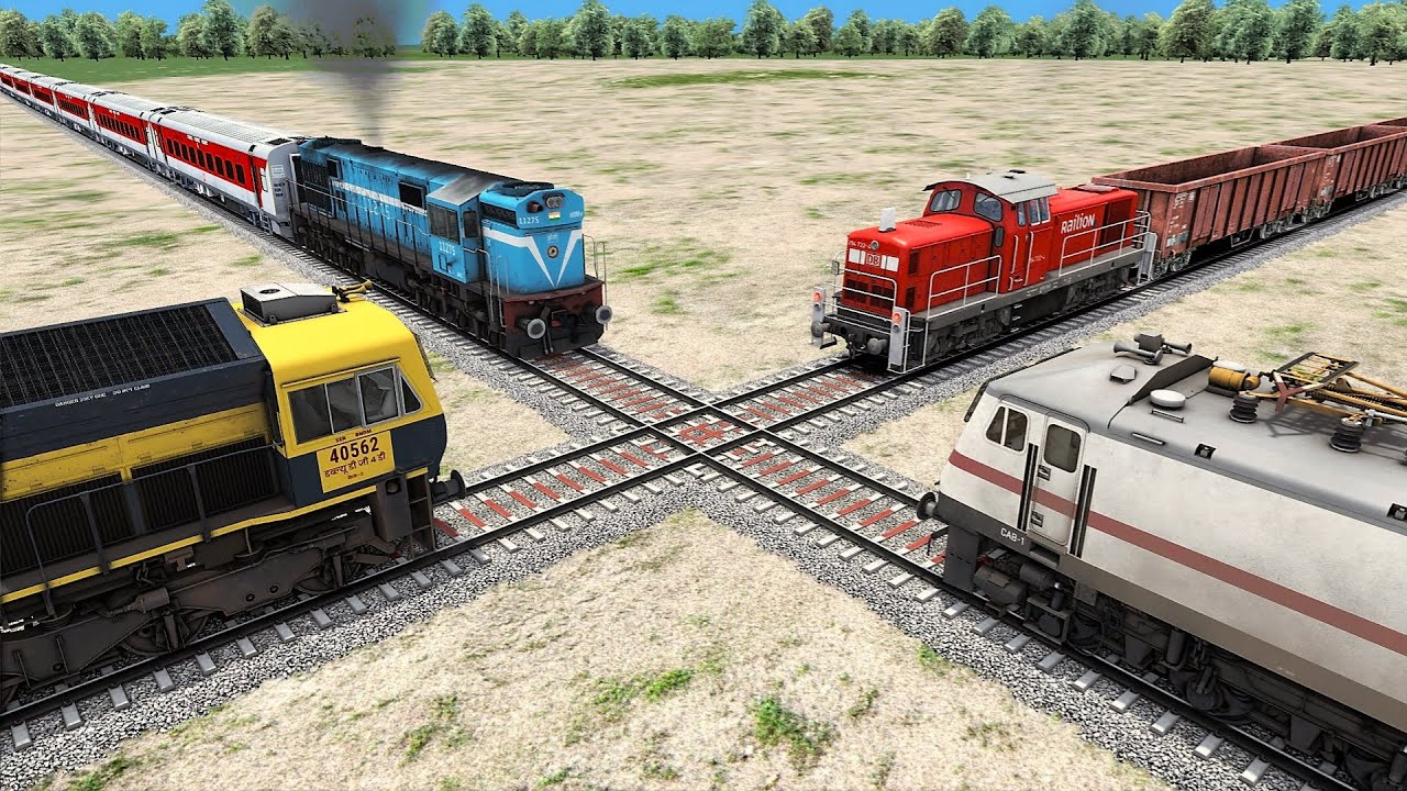 Four Trains Crossing Each Other at Diamond Crossing #2 | BeamNG.Drive ...