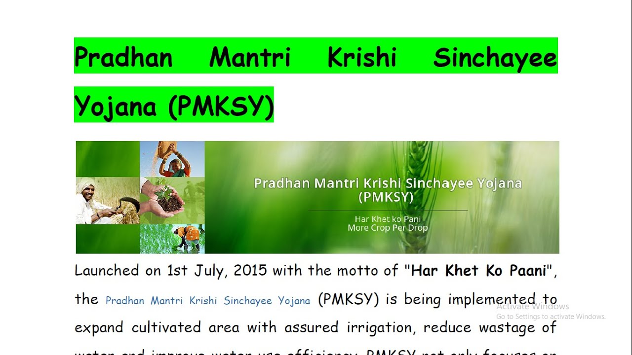 Pradhan Mantri Krishi SinchayeeYojana |PMKSY - YouTube