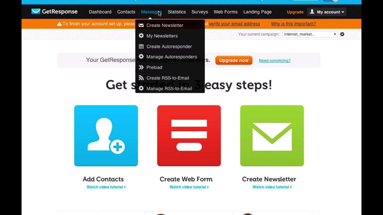 How To Create A Campaign and Autoresponder Emails in GetResponse - YouTube