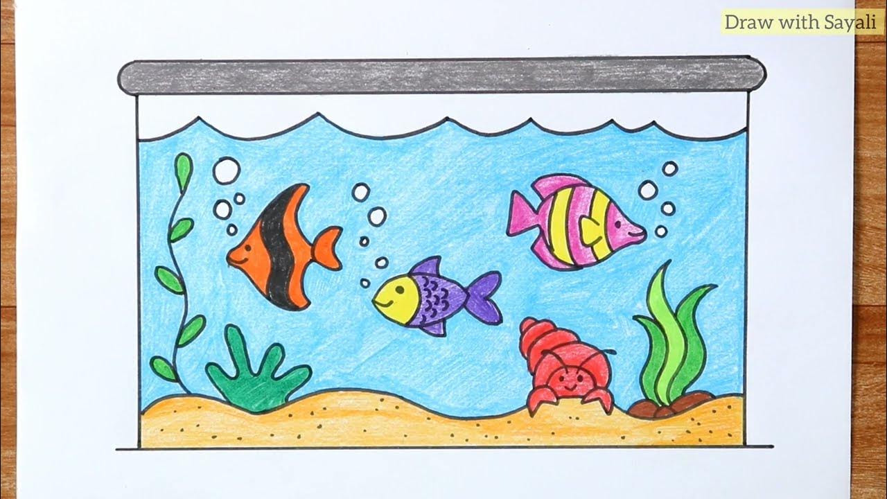Fish Tank Aquarium drawing easy | How to draw Fish Aquarium - YouTube