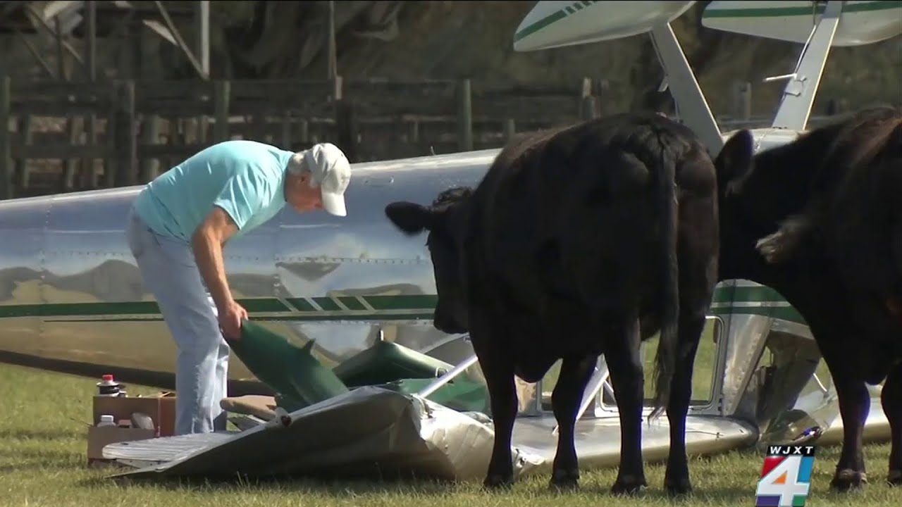 Plane goes down in Clay County cow pasture, flips onto roof - YouTube