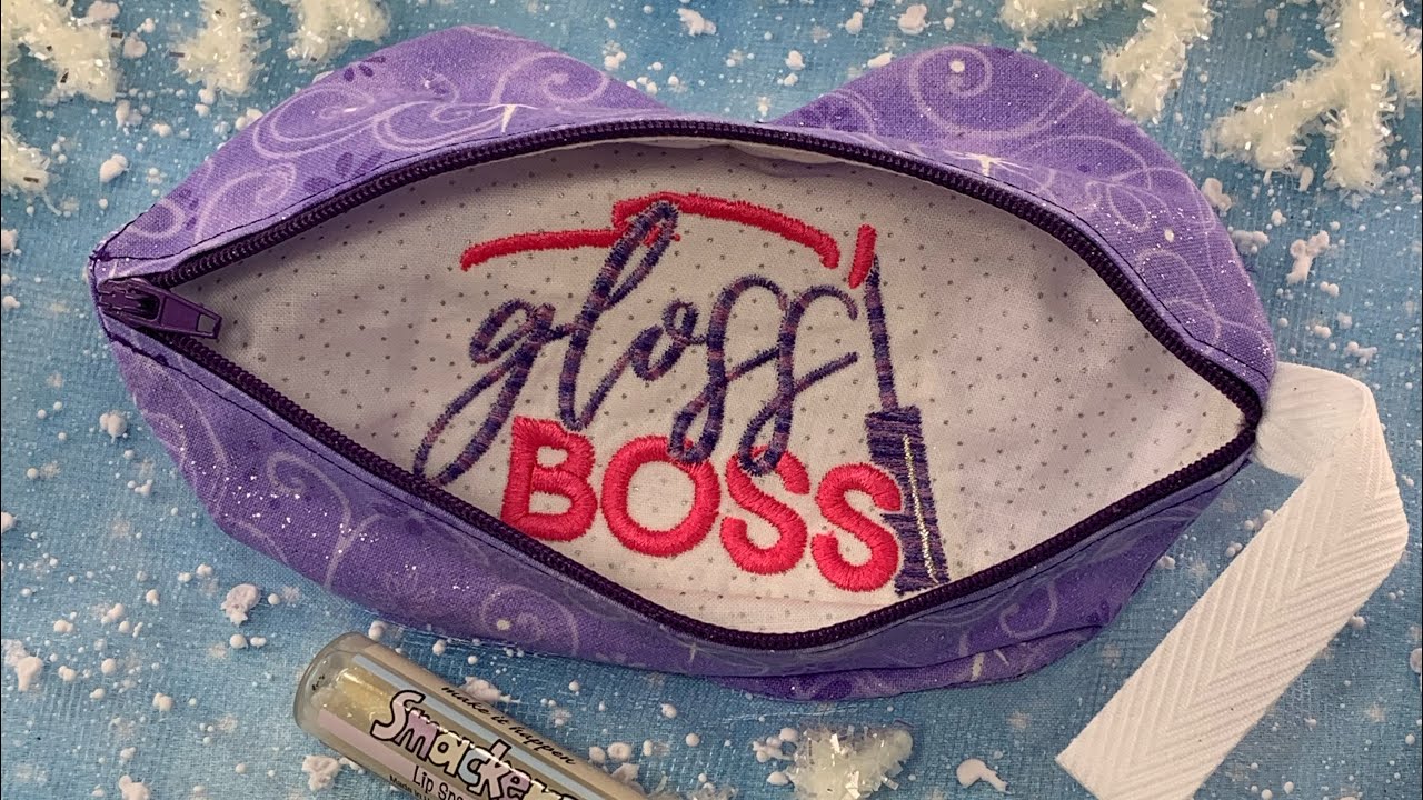 ITH Lip Makeup Bag. Machine Embroidery. - YouTube