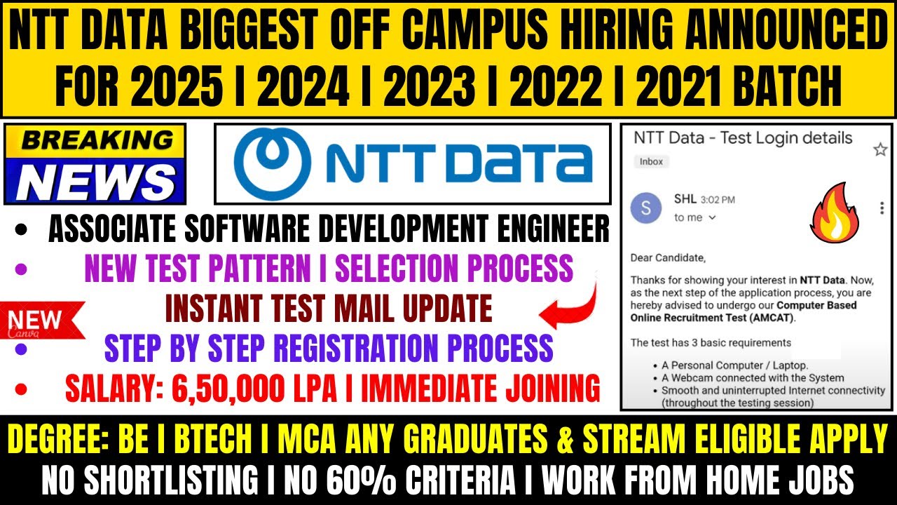 🔥NTT DATA BIGGEST FRESHERS MASS HIRING ANNOUNCED | OFF CAMPUS DRIVE FOR 2025, 2024, 2023, 2022 ...