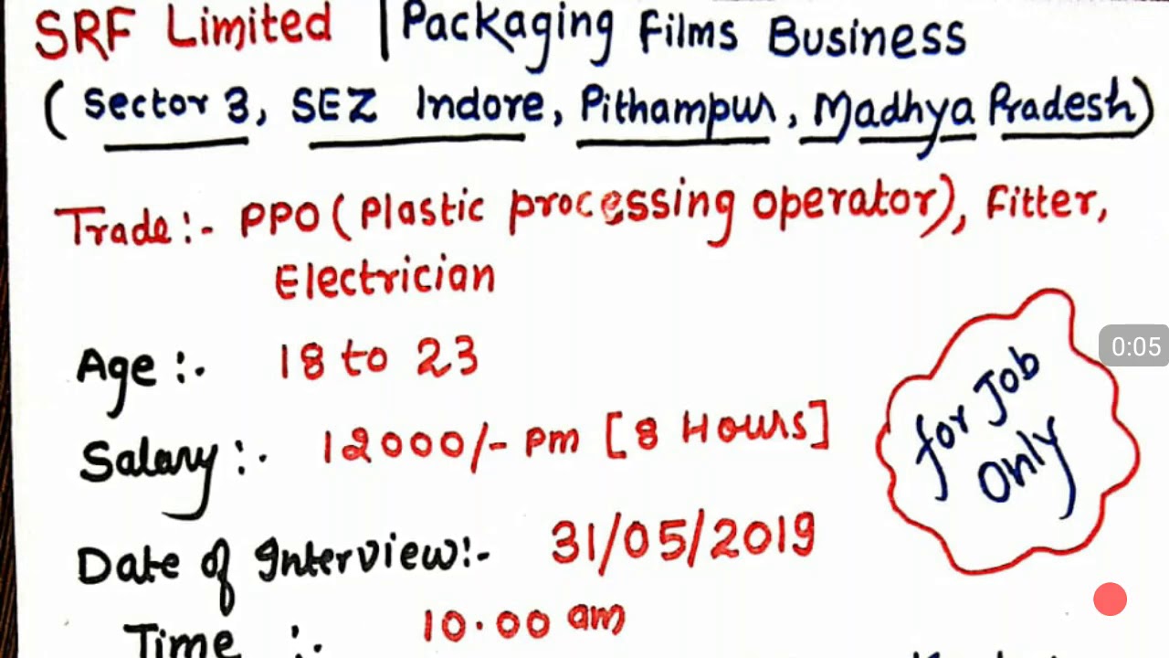 SRF LIMITED INDORE MADHYA PRADESH # ITI CAMPUS JOB - YouTube