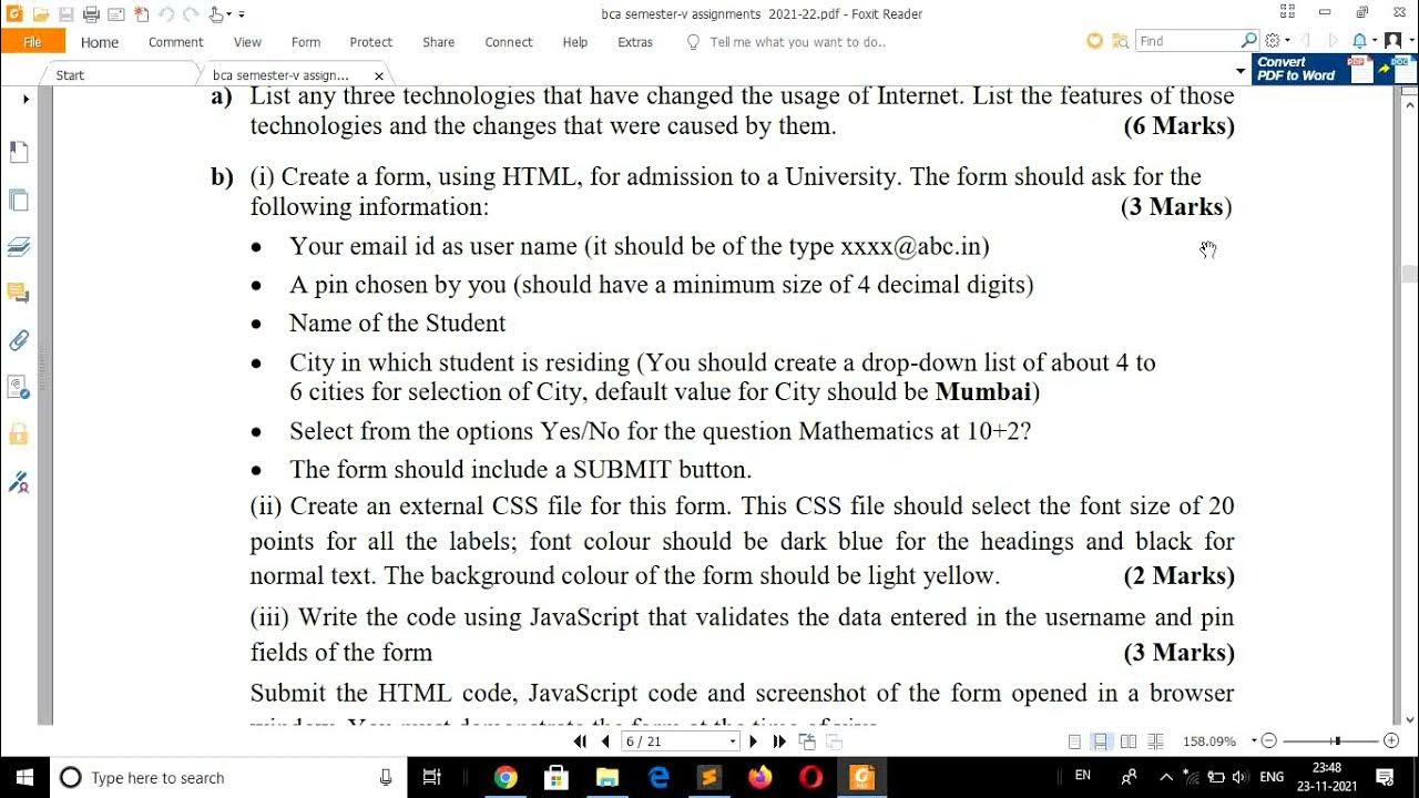 Create a form in HTML, for admission to a University | BCS-053 Web Programming Assignment 2021 ...