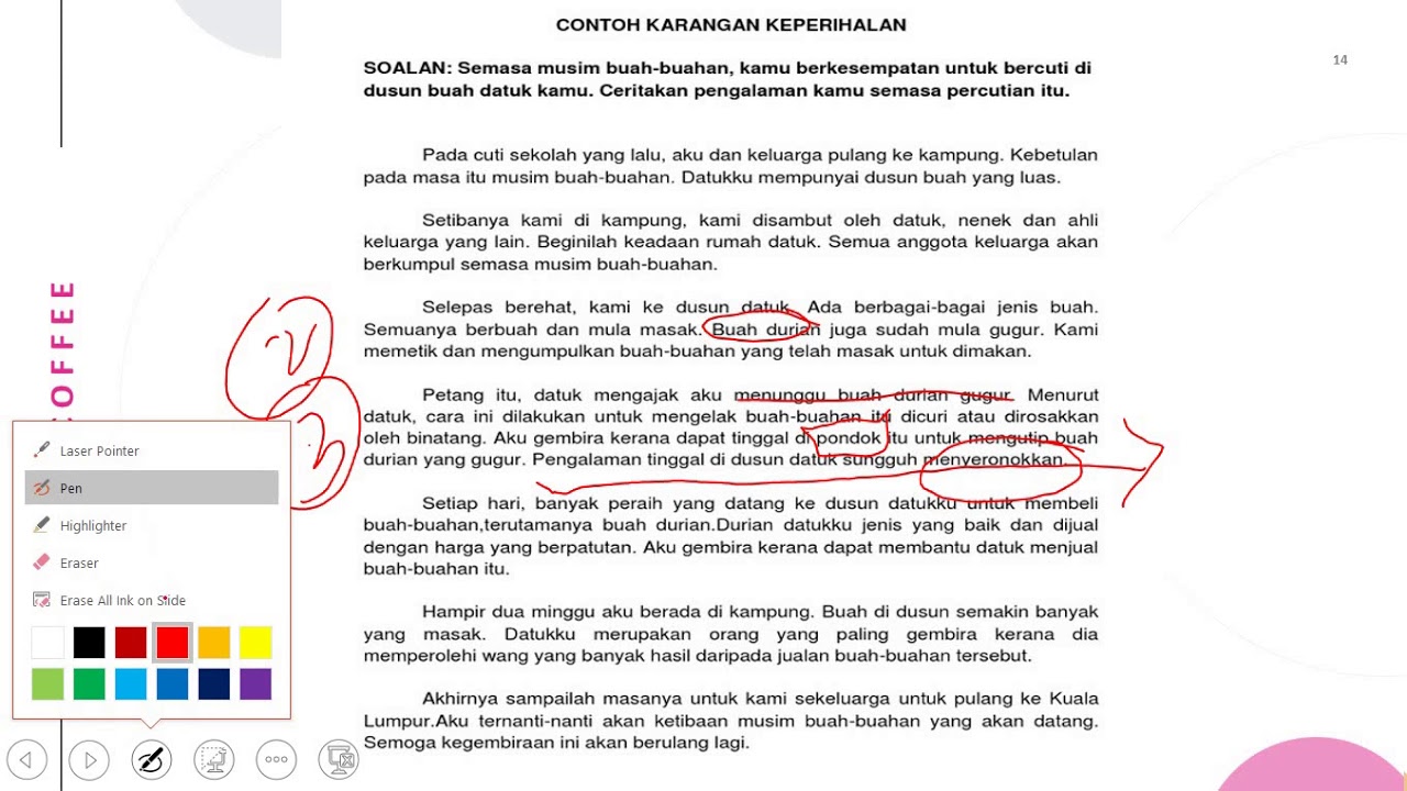 Bahasa Melayu Tahun 4 & 5 - Jawapan Karangan "Bercuti di dusun buah ...