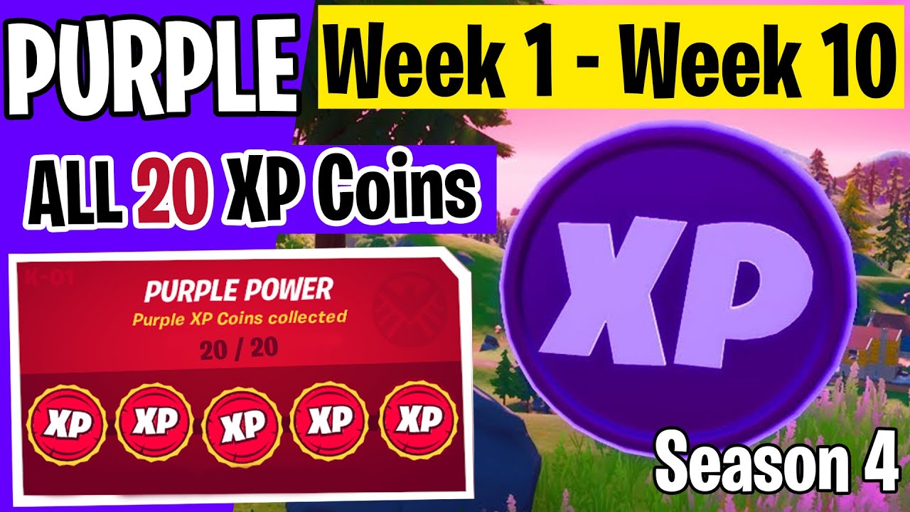 ALL 20 Purple XP Coins (WEEK 1 - WEEK 10) - Fortnite Season 4 - YouTube
