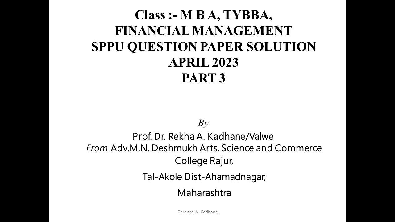 Financial Management SPPU April 2023 Question paper Solution Part 3 ...