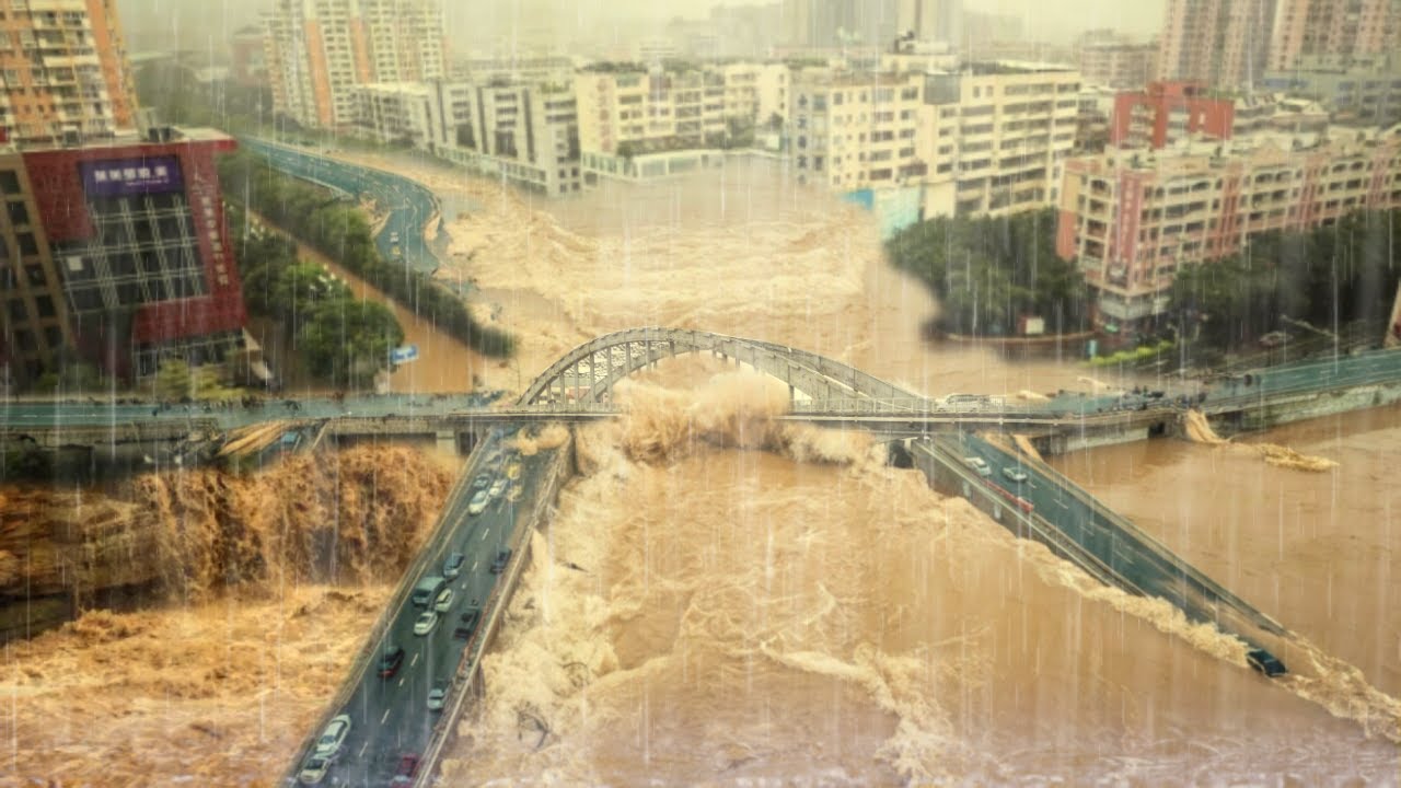 Bridge collapse in China! Flash floods and landslides destroy bridges ...